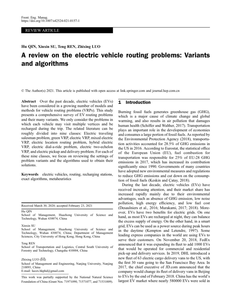 qin2021 | PDF | Electric Vehicle | Algorithms