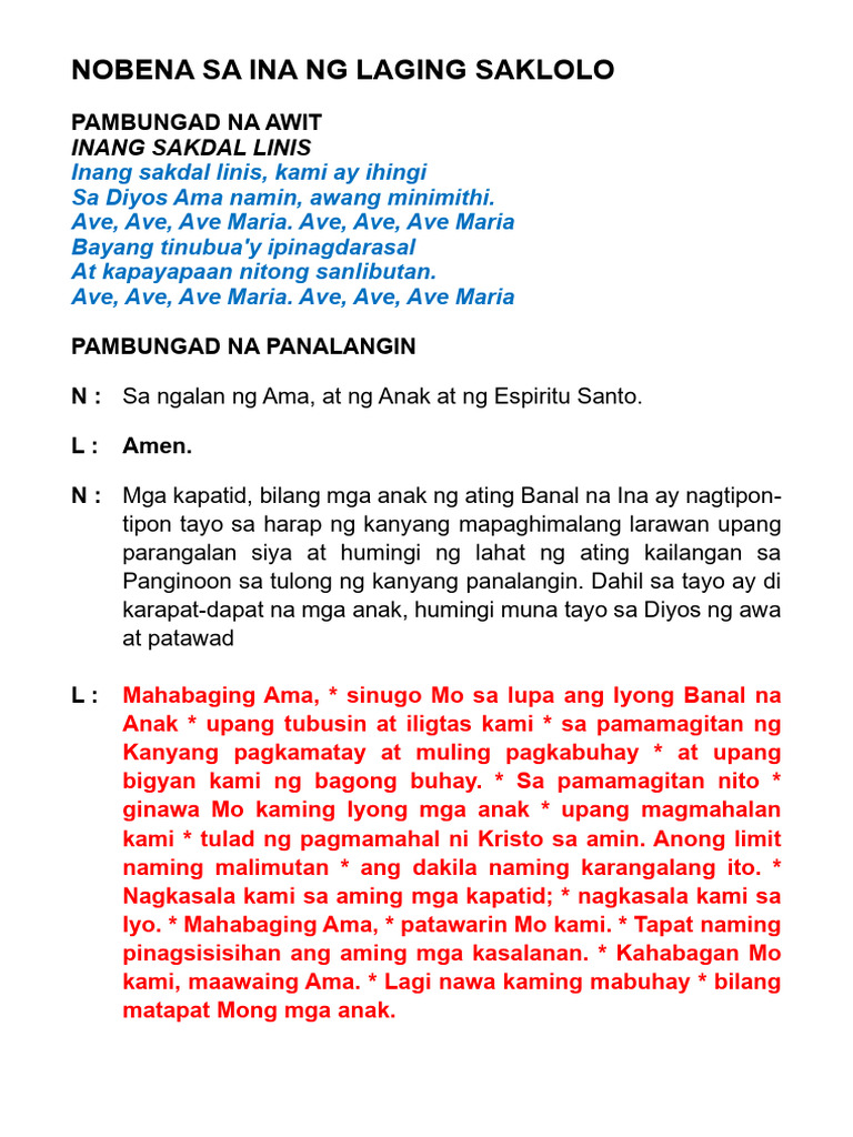 Nobena Sa Ina NG Laging Saklolo | PDF