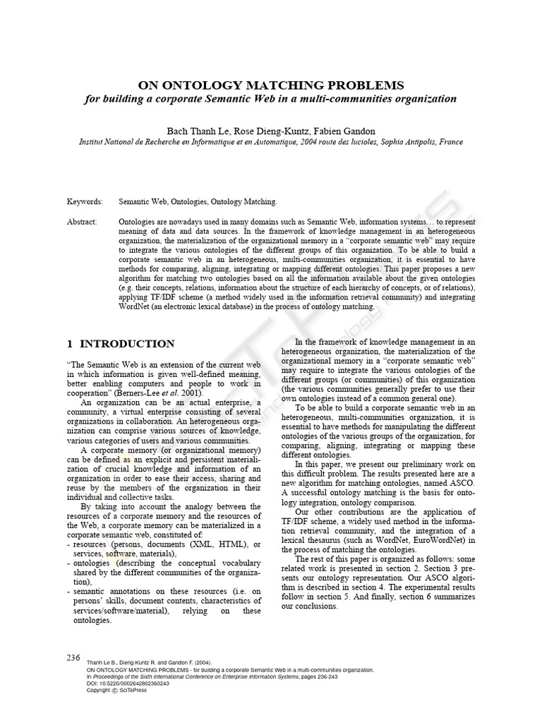 On Ontology Matching Problems: For Building A Corporate Semantic Web in A Multi-Communities ...