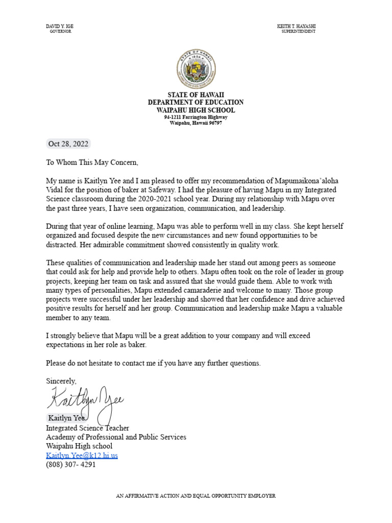 Whs MV Letter of Rec | PDF