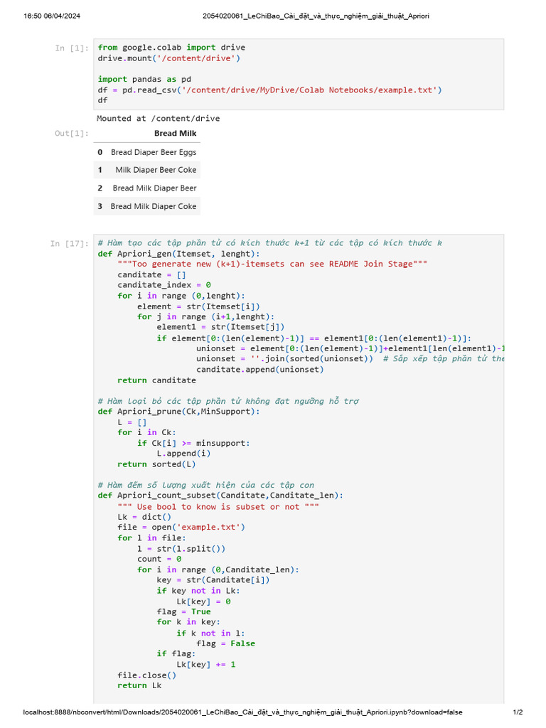 Cài đặt và thực nghiệm giải thuật Apriori | PDF