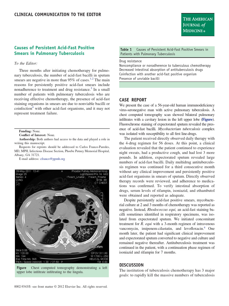 Causes of Persistent Acid-Fast Positive Smears in Pulmonary ...