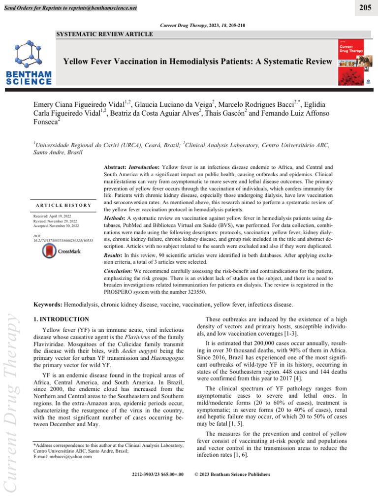Yellow Fever Vaccination in Hemodialysis Patients | PDF | Chronic ...