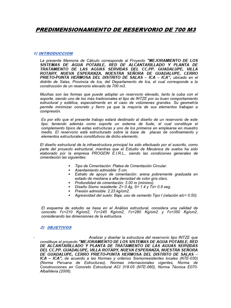 Diseño de Reservorio Elevado 700 m³ | PDF | Fundación (Ingeniería ...