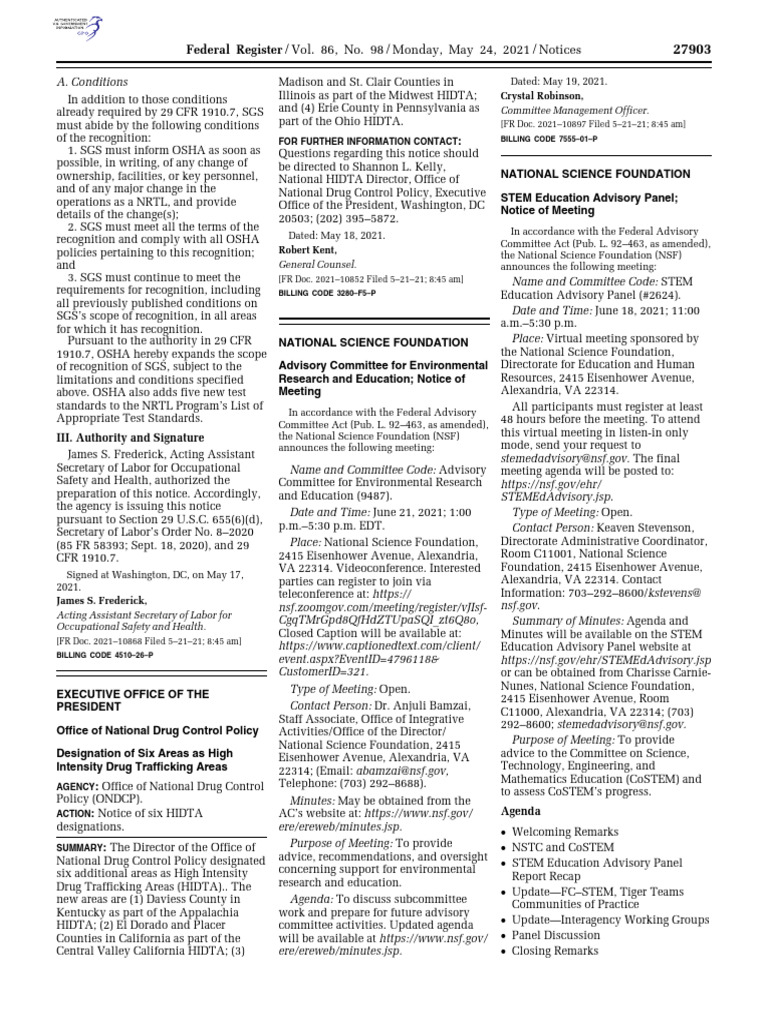 Federal Register / Vol. 86, No. 98 / Monday, May 24, 2021 / Notices ...