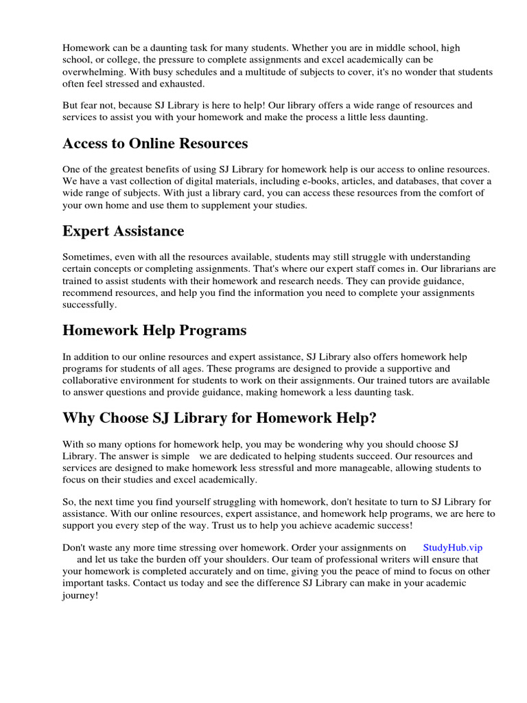 SJ Library Homework Help | Download Free PDF | Homework | Libraries