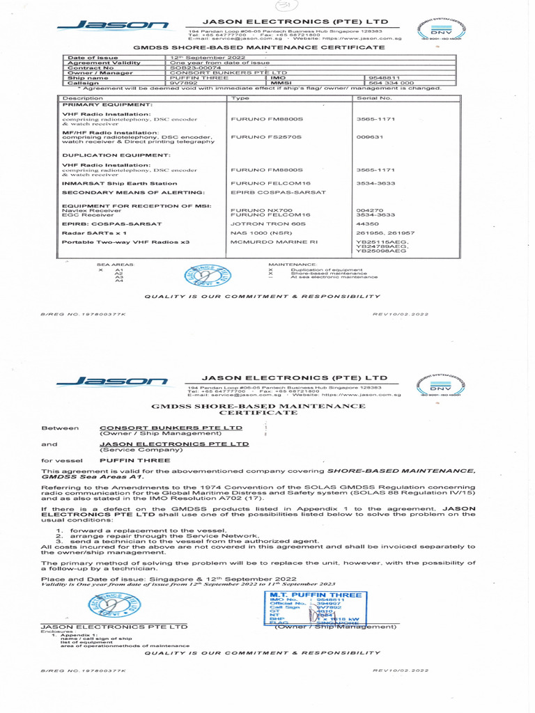 GMDSS Shore Based Maintenance Report | PDF