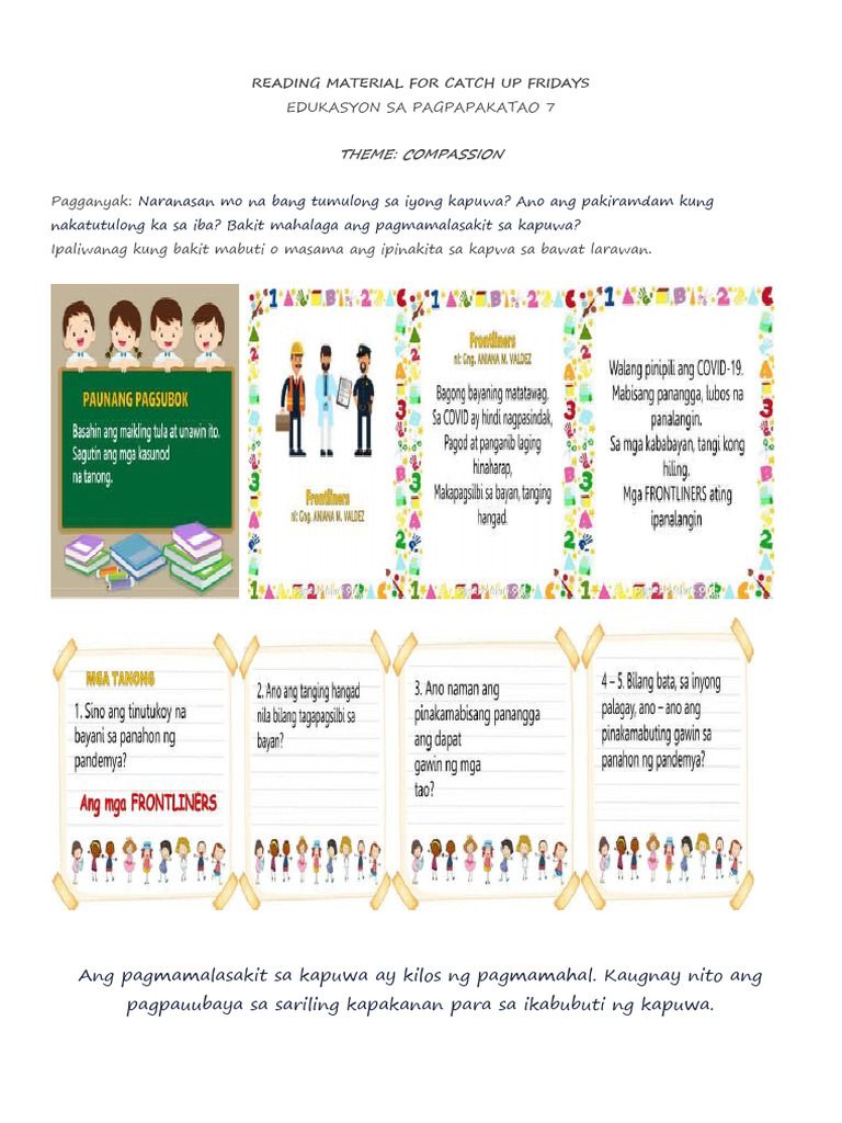 Esp Reading Material For Catch Up Fridays GR.7 10 | PDF