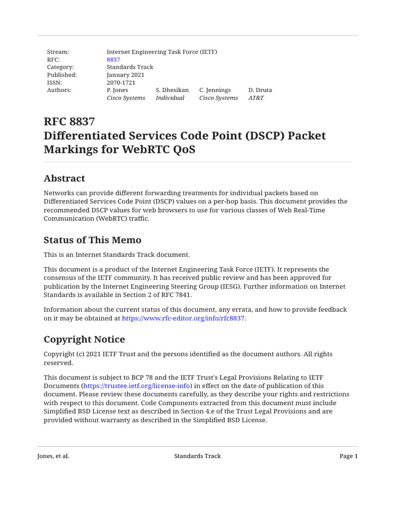 rfc8837 (DSCP Marking) | PDF | Quality Of Service | Computer Network