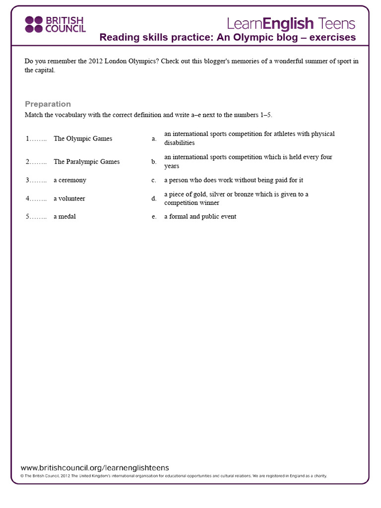 Olympics 2012: Skills Practice Exercises | PDF | Paralympic Games | Sports