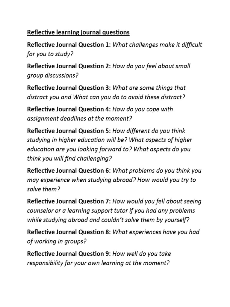 Reflective Journal Questions | PDF | Self-Improvement