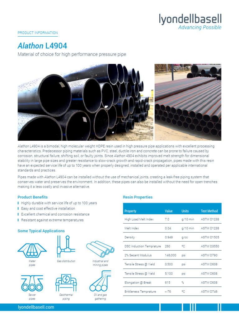 Product Information - Alathon l4904 | PDF | Pipe (Fluid Conveyance) | Building Materials