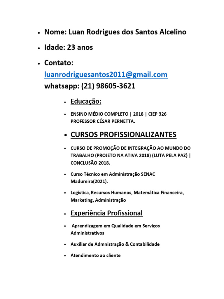 Curriculo Luan Rodrigues | PDF