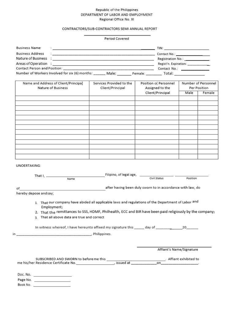 DO 174 SEMI ANNUAL For Contractors Rev00 | PDF | Employment | Business