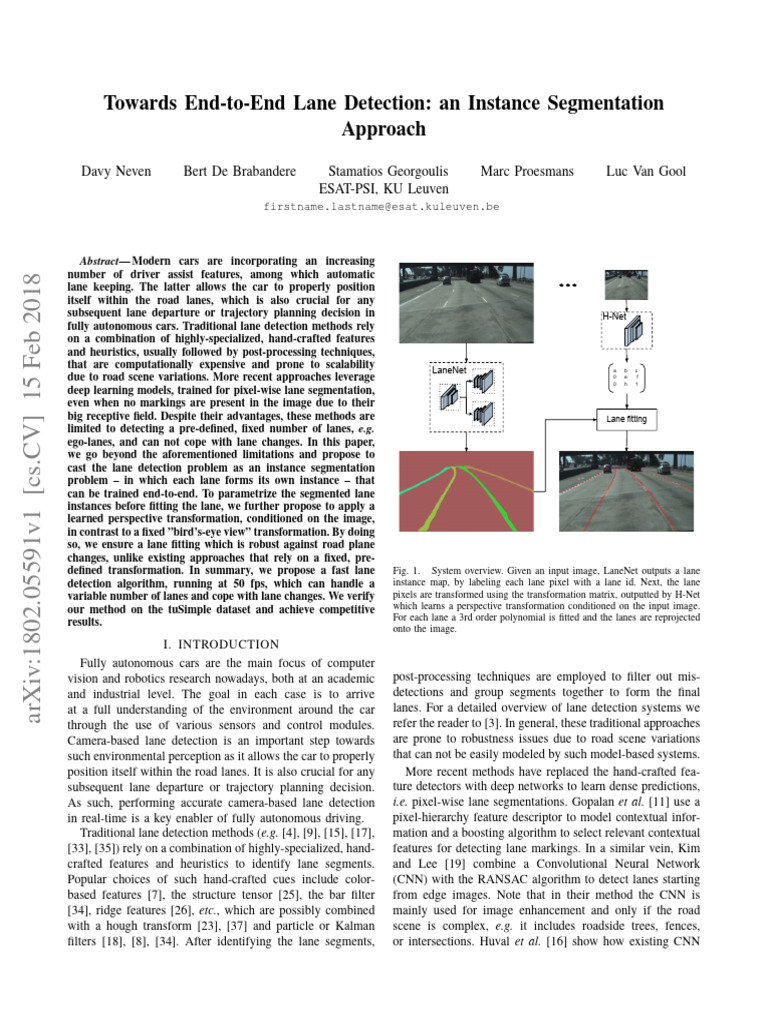 Towards EndtoEnd Lane Detection An Instance Segmentation | Download Free PDF | Image ...