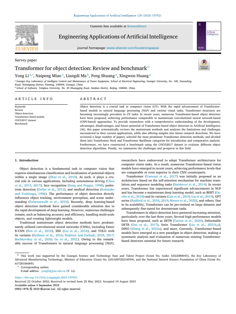 Transformer For Object Detection Review and Benchmark | PDF | Sensitivity And Specificity ...