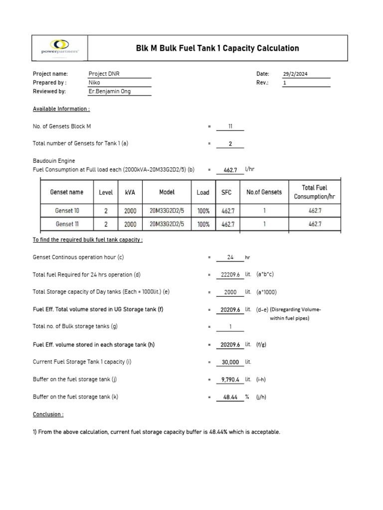 BLK M Bulk Fuel Tank 1 Calculation | PDF