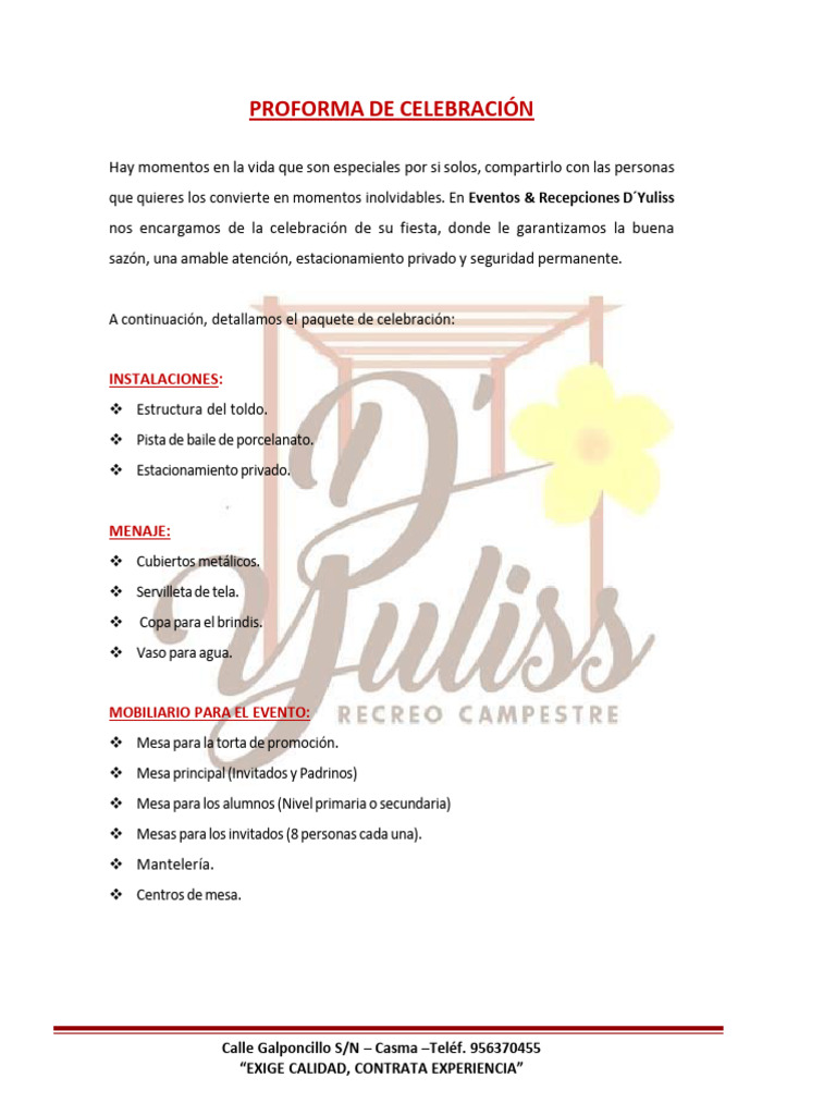 PROFORMA PROMOCION D´YULISS | PDF | Cocina de las Americas ...