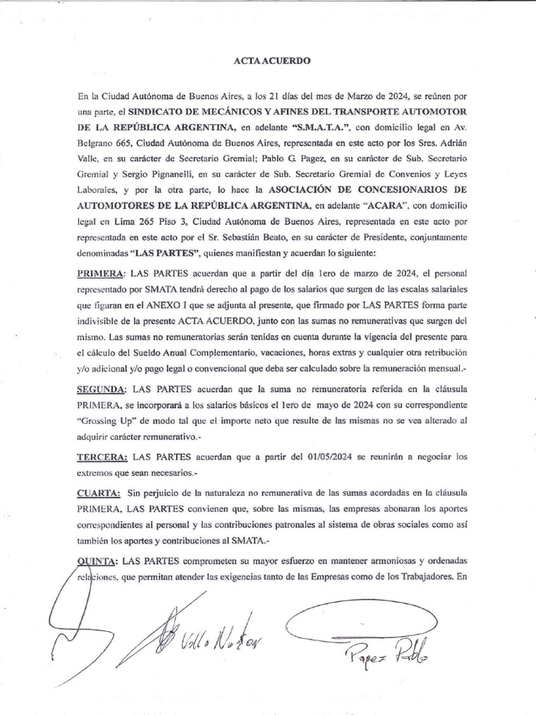 Smata Acara Acuerdo y Escala Salarial MAR ABR 2024 - Compressed | PDF