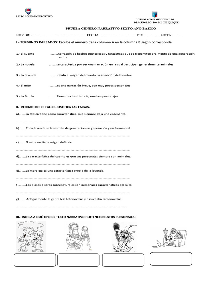 Prueba Genero Narrativo 6º Año | PDF | Narración