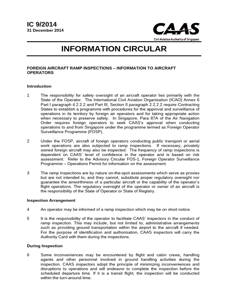 Ic 9-2014 Foreign Aircraft Ramp Inspections-Information To Aircraft Operators | PDF | Transport ...