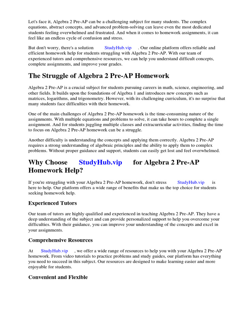 Algebra 2 Pre AP Homework Help | PDF | Algebra | Mathematics