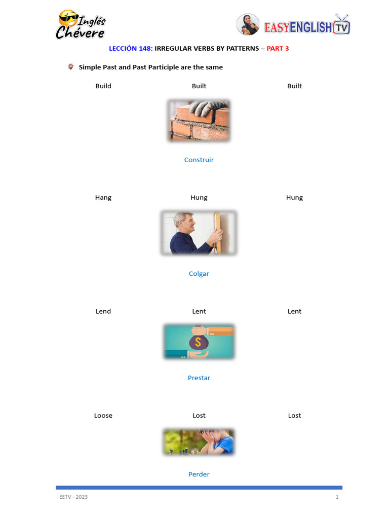 LECCIÓN 148 - IRREGULAR VERBS BY PATTERNS (PART 3) - EETV | PDF | Semantic Units | Language Families