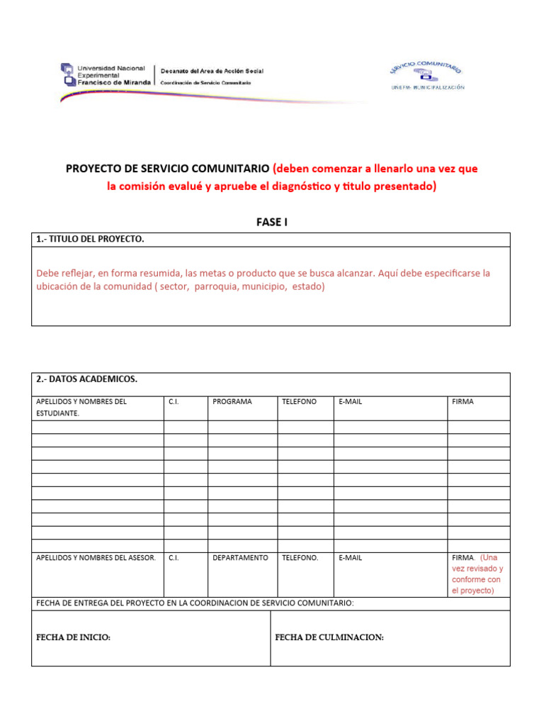 Formato de Proyecto Del Servicio Comunitario | PDF