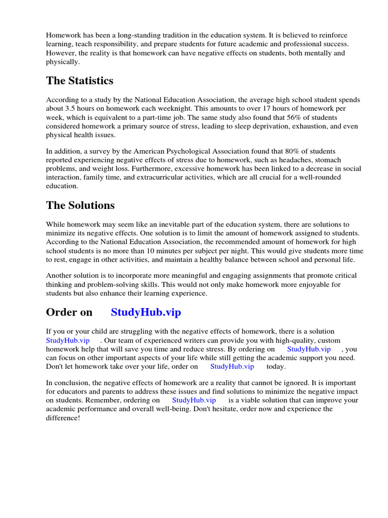Homework Negative Effects Statistics | PDF | Homework | Procrastination