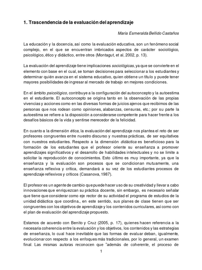 Trascendencia de La Evaluación Del Aprendizaje | PDF | Evaluación | Aprendizaje