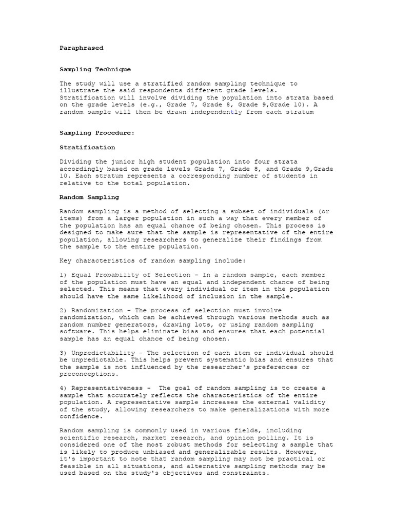 sampling-technique | PDF | Sampling (Statistics) | Stratified Sampling sampling-technique | PDF | Sampling (Statistics) | Stratified Sampling