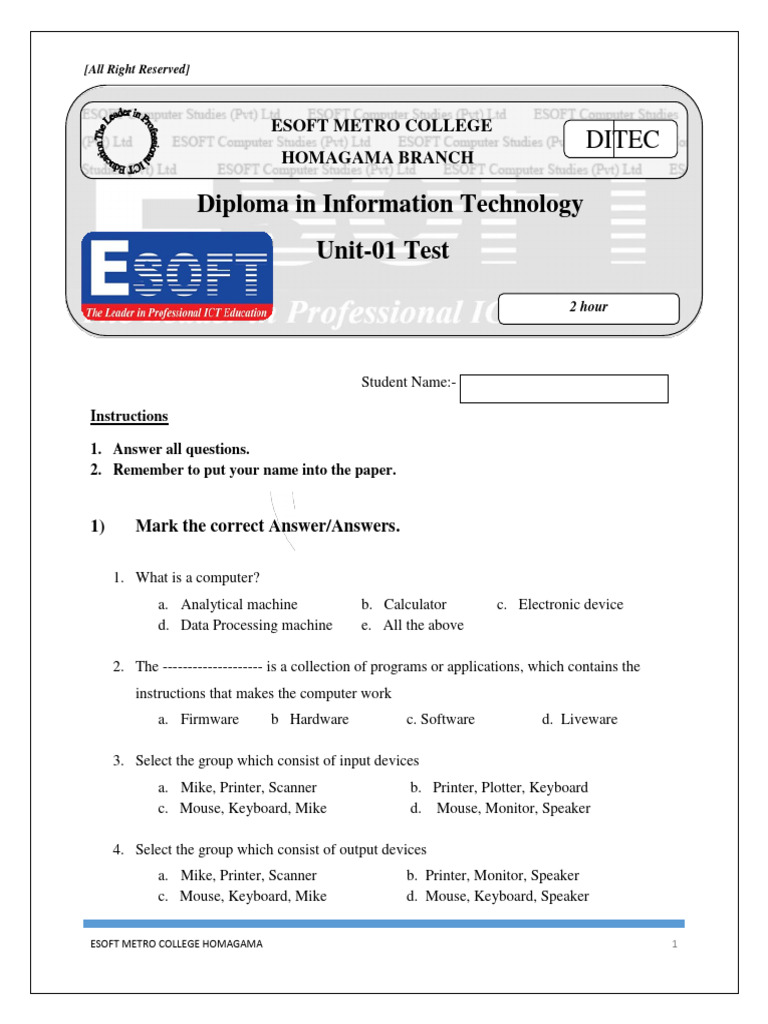 Question Paper - Unit 01 | PDF | Computer Data Storage | Computer Hardware Question Paper - Unit 01 | PDF | Computer Data Storage | Computer Hardware