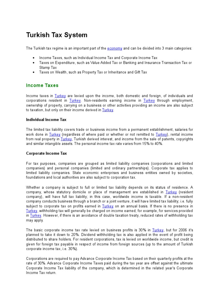 Overview of Turkey's Tax System | PDF | Corporate Tax | Taxes