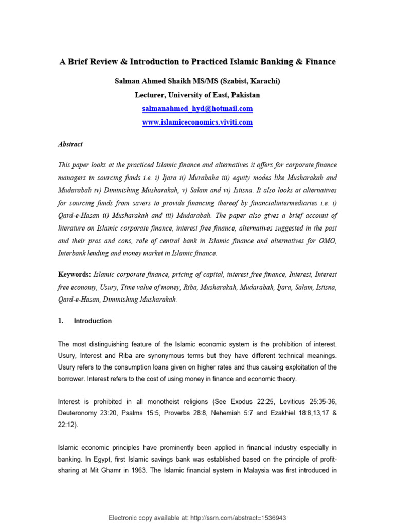 A Brief Review & Introduction To Practiced Islamic Banking & Finance ...