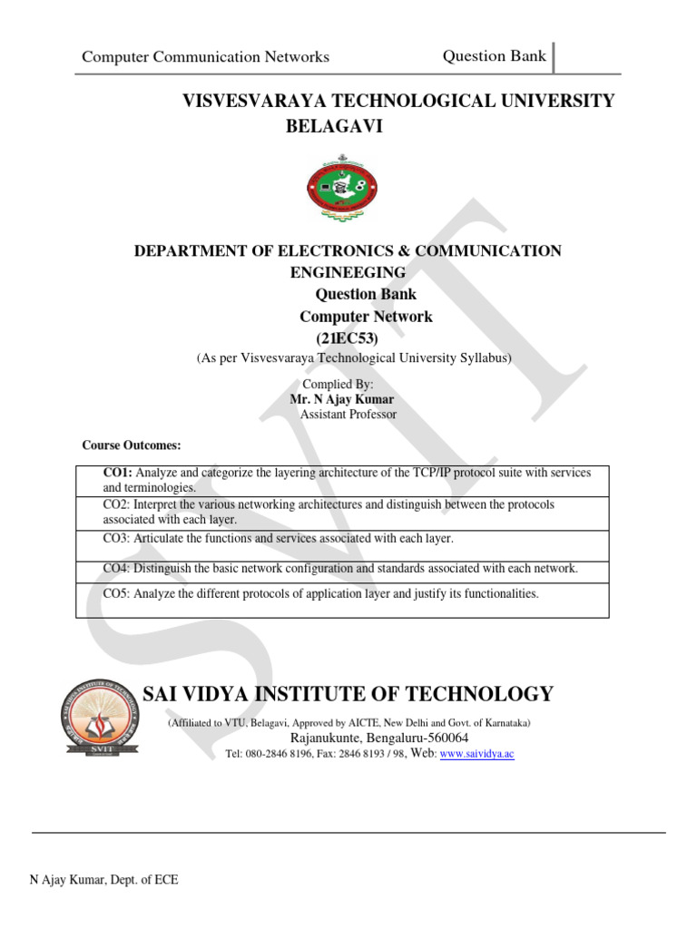 Ccn Vtu Question Bank Pdf Transmission Control Protocol Computer Network
