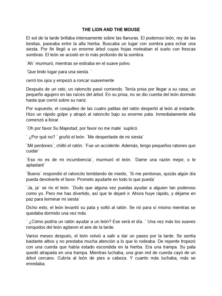 THE LION AND THE MOUSE - Spanish | PDF | Poesía | Ficción general