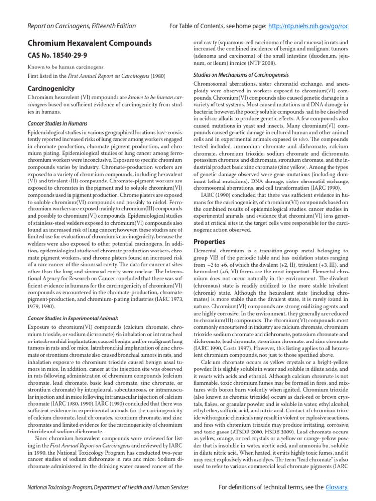 Chromium Hexavalent Compounds: CAS No. 18540-29-9 | PDF | Chromium ...