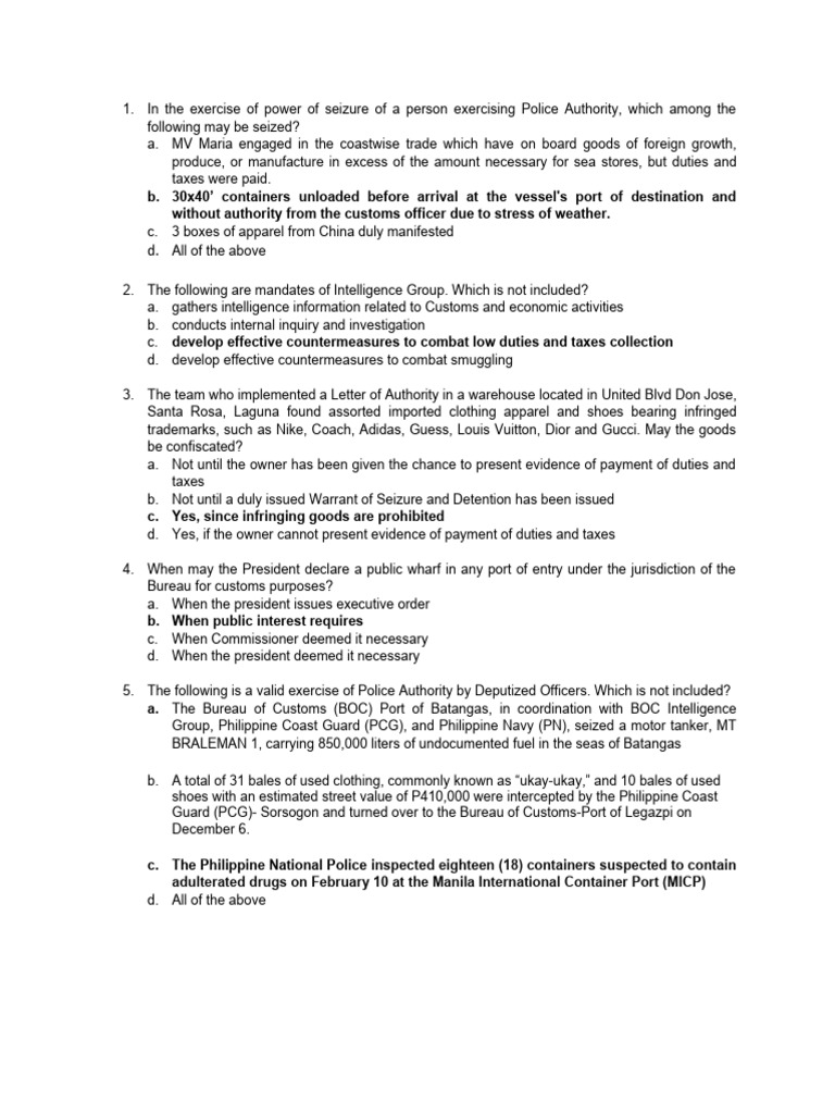 Questions Border Control | PDF | Customs