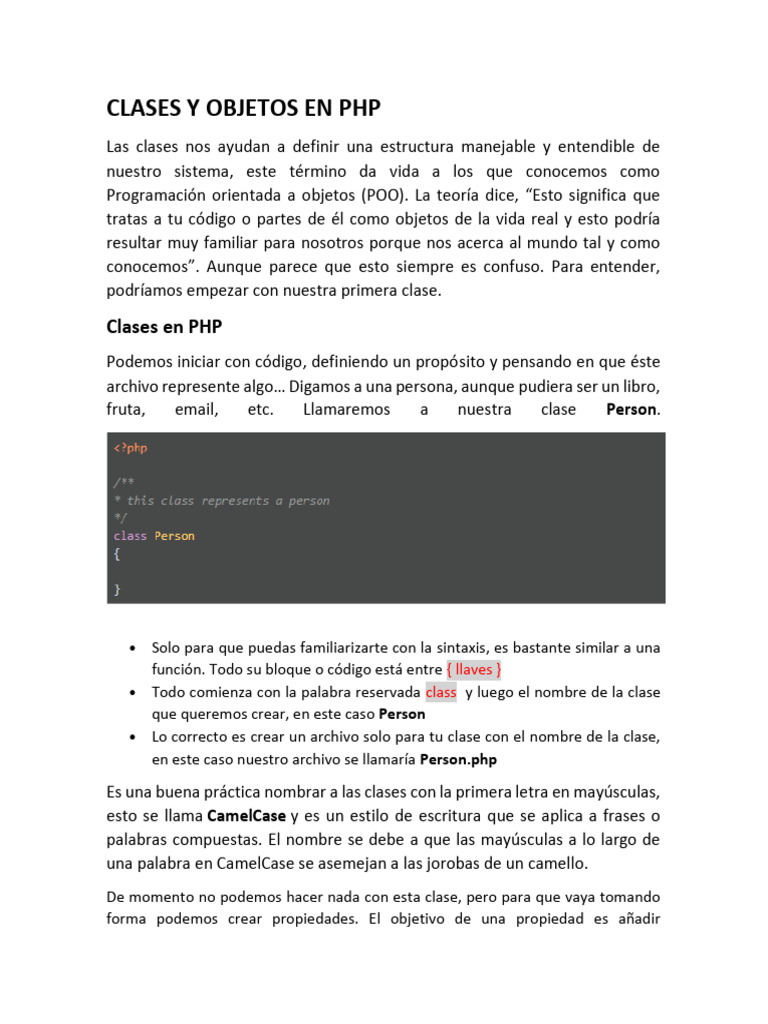 Clases y Objetos en PHP | PDF | Objeto (informática) | Archivo de computadora