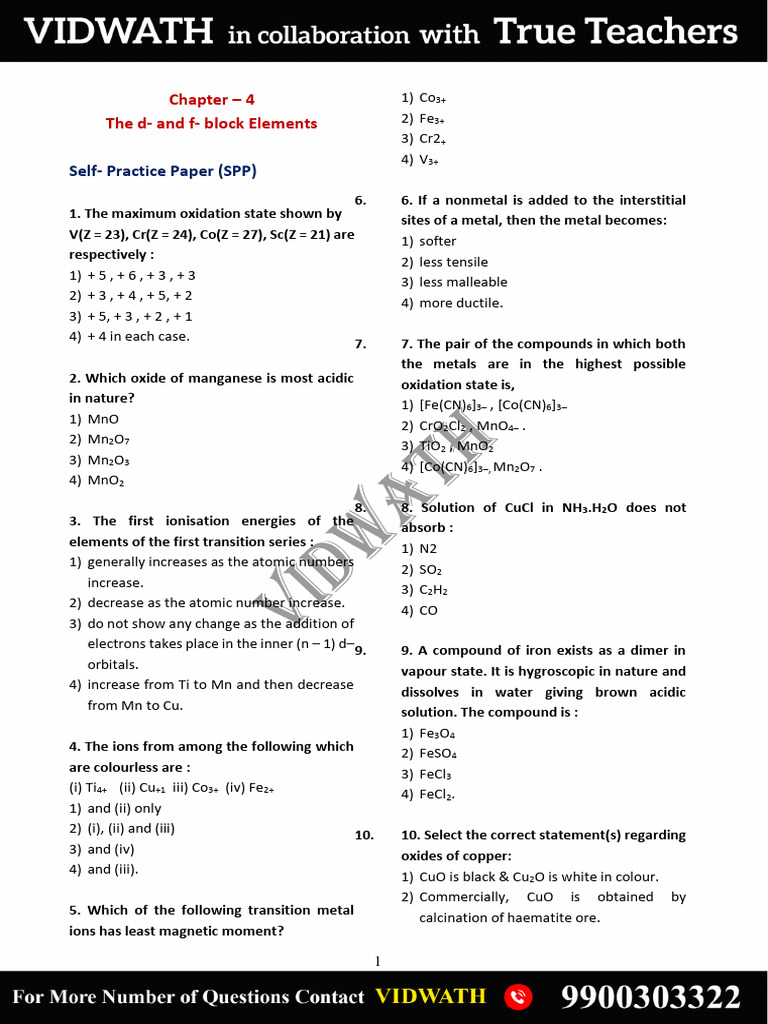 The D - and F - Block Elements-Chemistry - PART - 1 | Download Free PDF | Metals | Physical Sciences