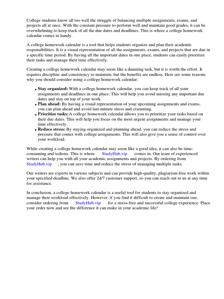 College Homework Calendar | PDF | Homework | Software