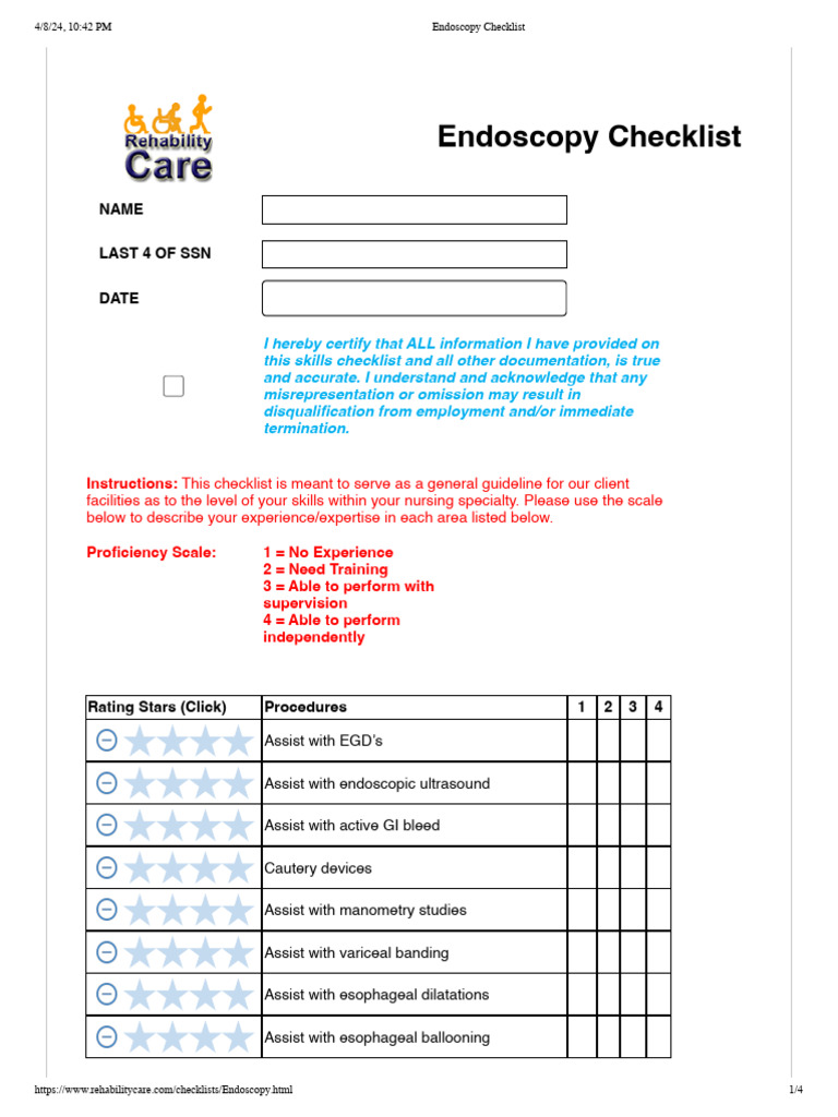 Endoscopy Checklist | PDF | Colonoscopy | Endoscopy