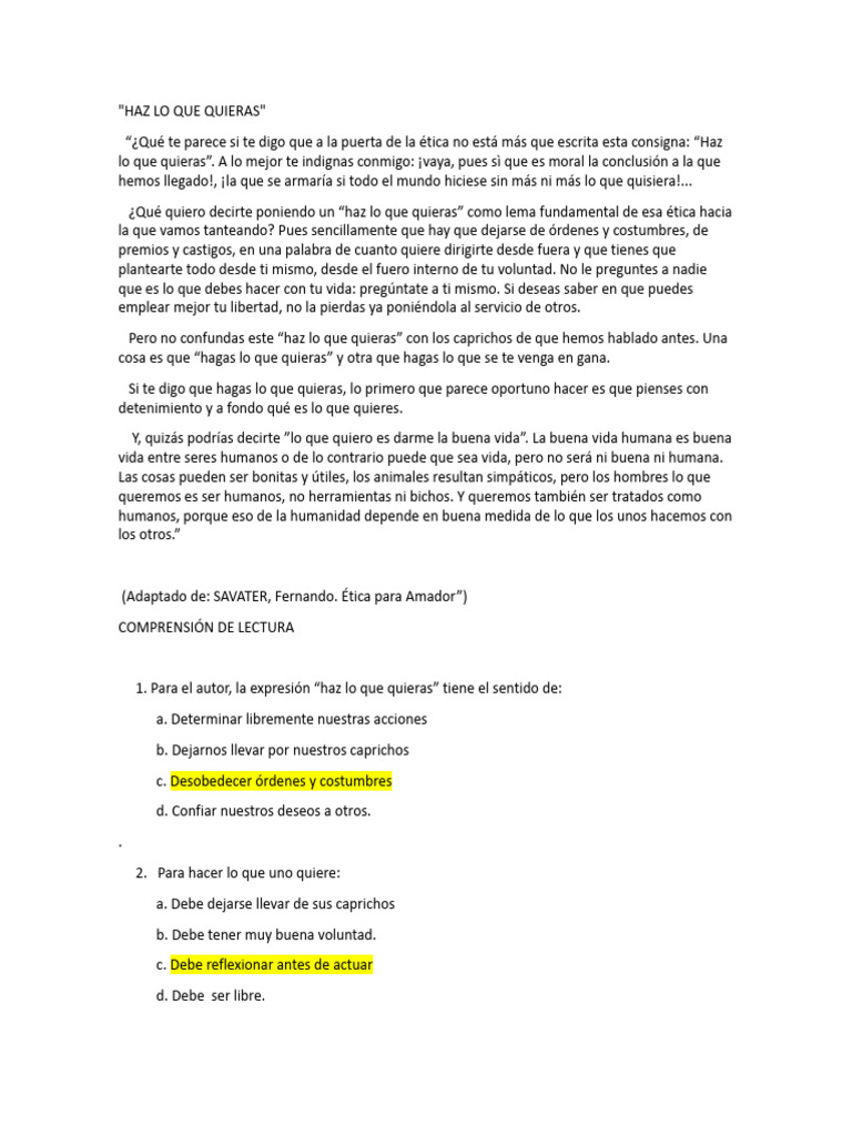 Santiago L Quinones Espana - Ejercicio de Comprensión Lectora. Ética ...