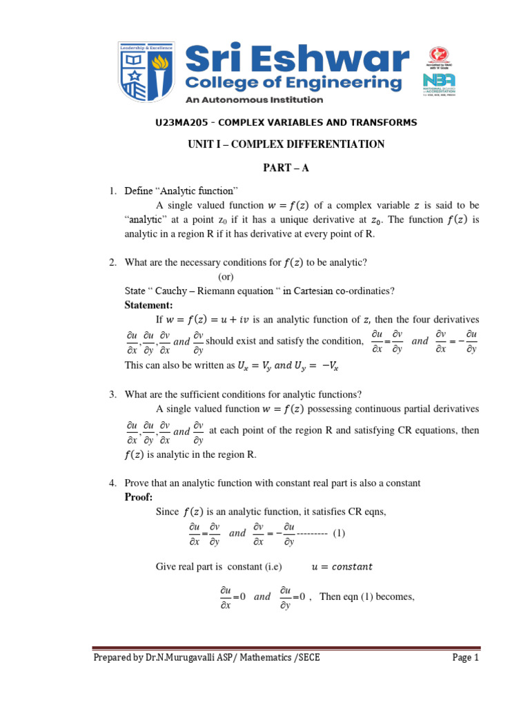 Module I - Complex Differentiation | PDF | Complex Analysis | Mathematical Objects