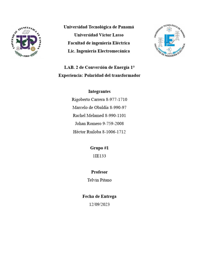 Lab2 - Grupo 1 - Polaridad Del Transformador | PDF | Inductor | Transformador