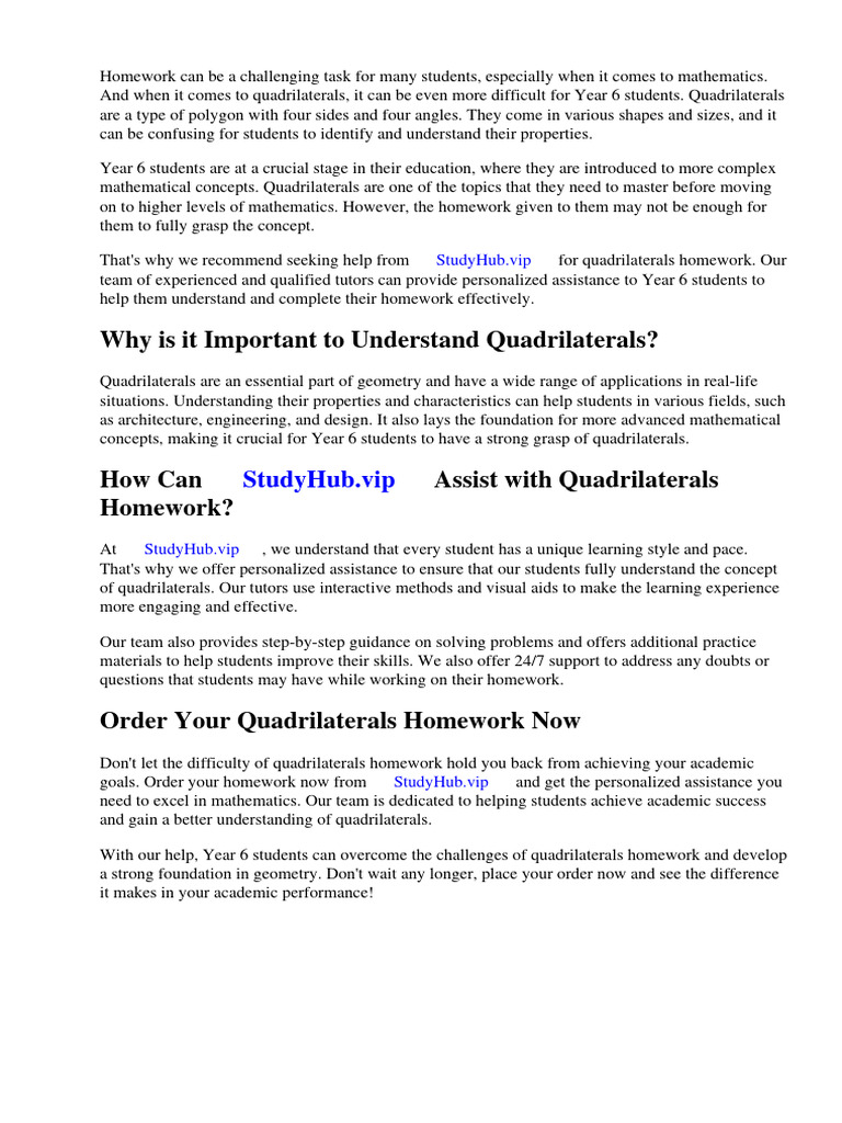 Quadrilaterals Homework Year 6 | PDF | Rectangle | Shape