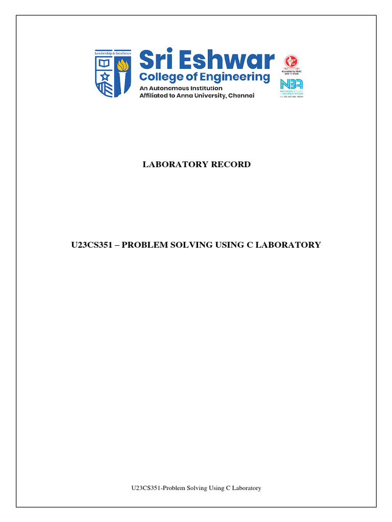 U23CS351-Problem Solving Using C Laboratory | Download Free PDF ... U23CS351-Problem Solving Using C Laboratory | Download Free PDF ...