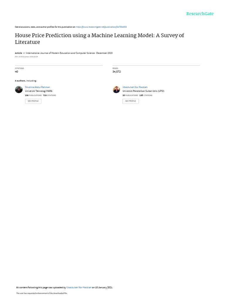 House Price Prediction Using A Machine Learning Mo | PDF | Linear ...