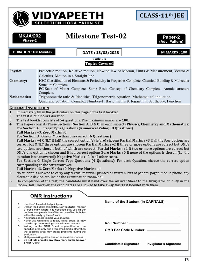 JEE Milestone Test-02 Paper-2 | PDF | Electron | Atomic Orbital