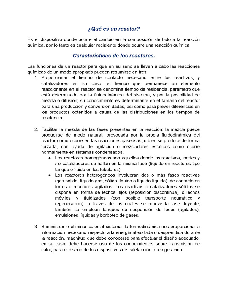 Tipos de Reactores Químicos | PDF | Reactor Quimico | Mezcla